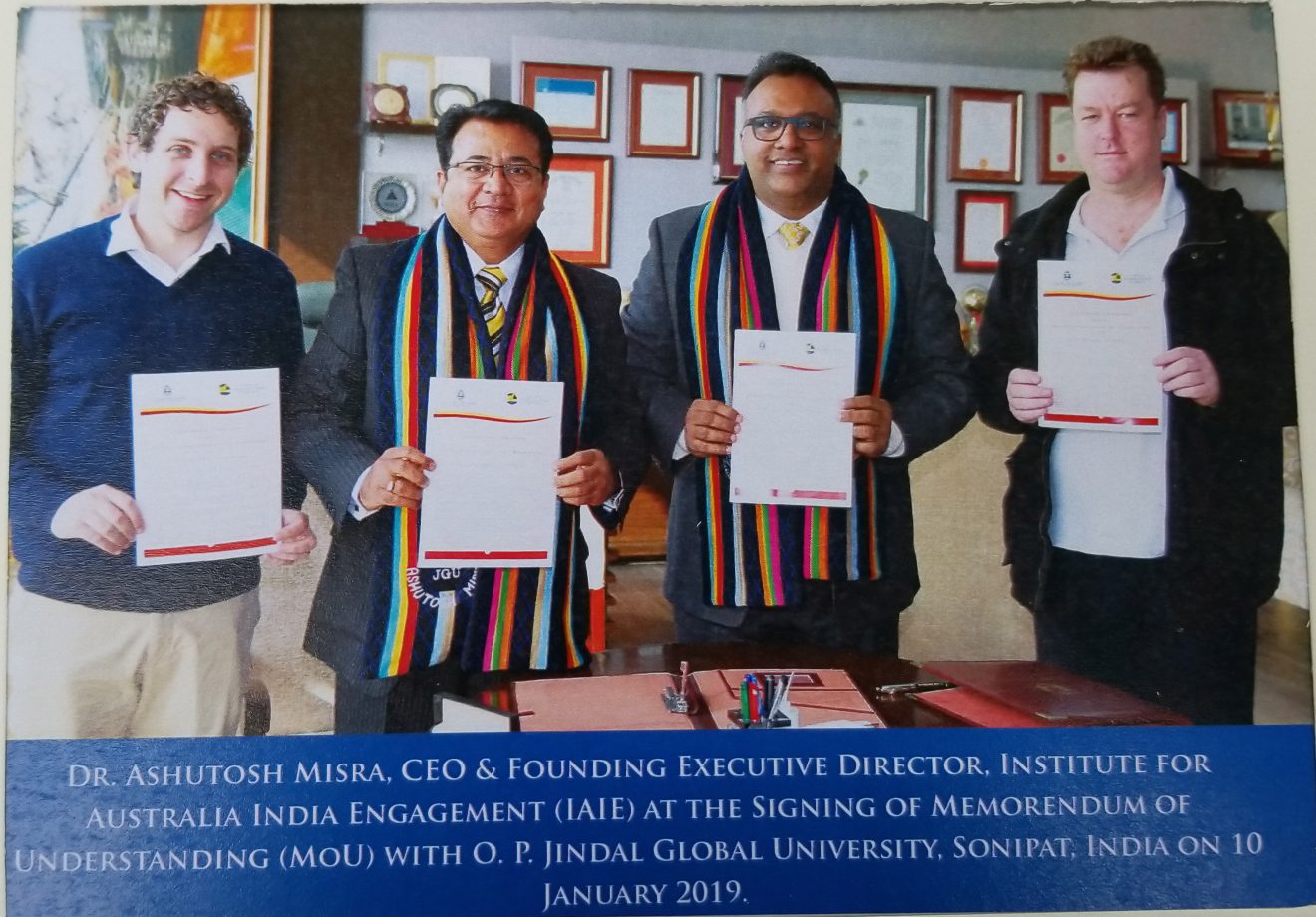 IAIE CEO Dr Ashutosh Misra signed an MOU with Jindal Global University Vice Chancellor Professor ...